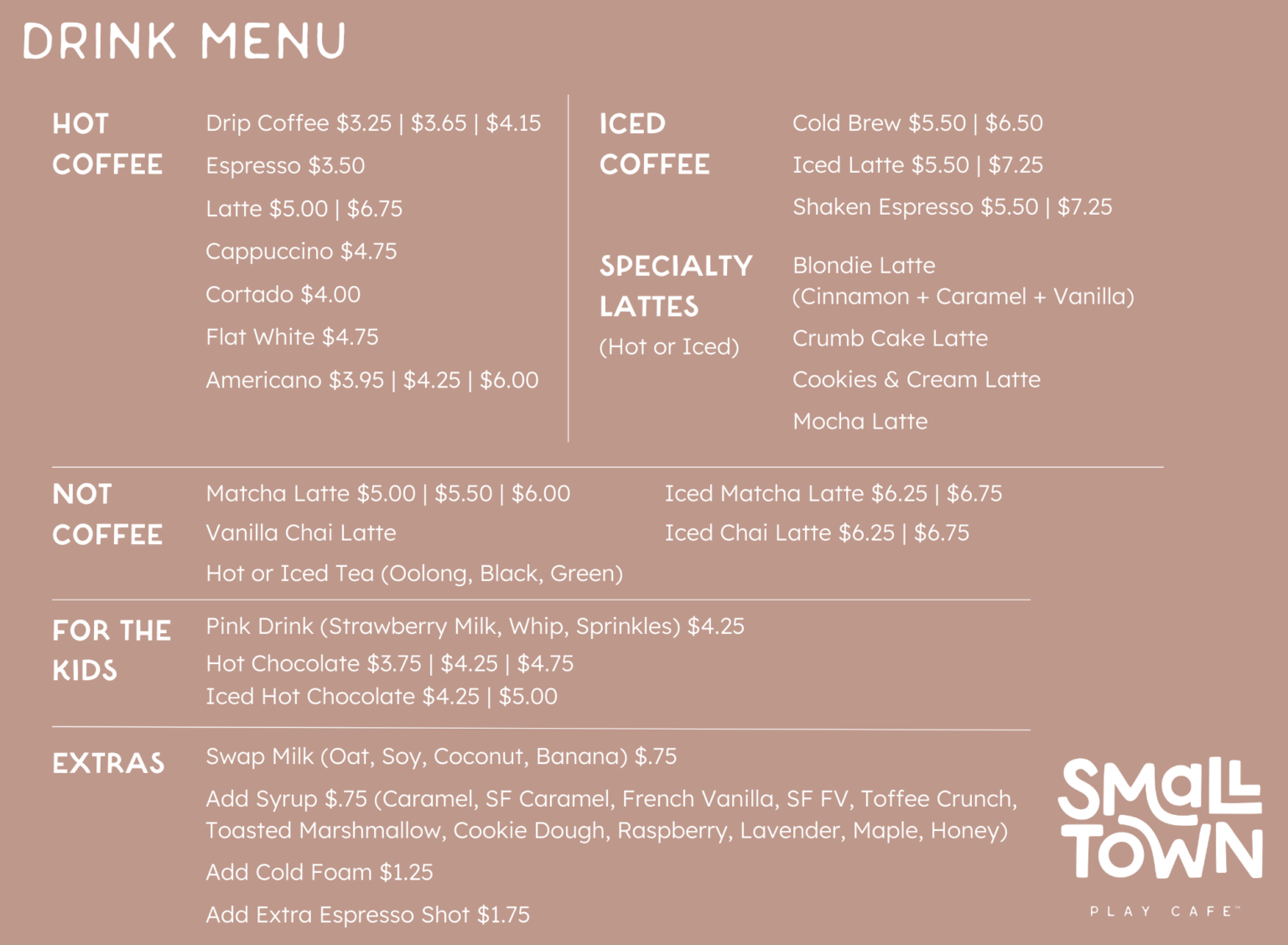 Cafe Menu - Small Town Play Cafe